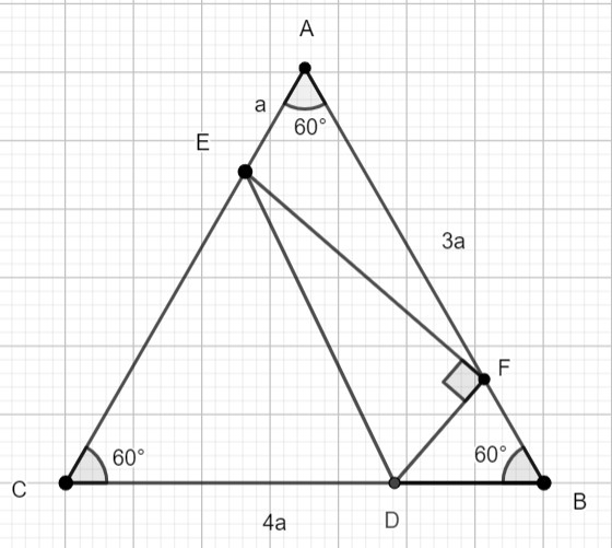 Cho tam giác ABC có các cạnh bằng 4a, lấy D ∈ BC, E ∈ AC, F ∈ AB sao ...